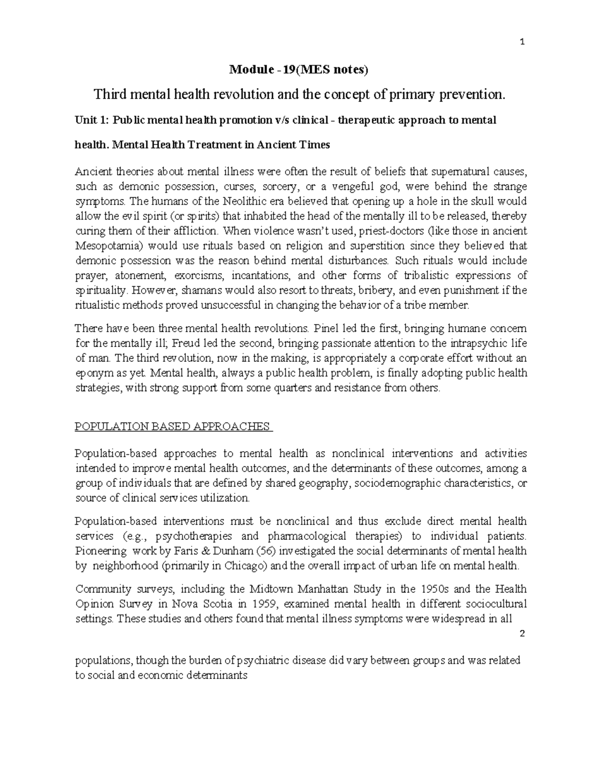 Unit 1: Public Mental Health Promotion - Third Mental Health Revolution ...