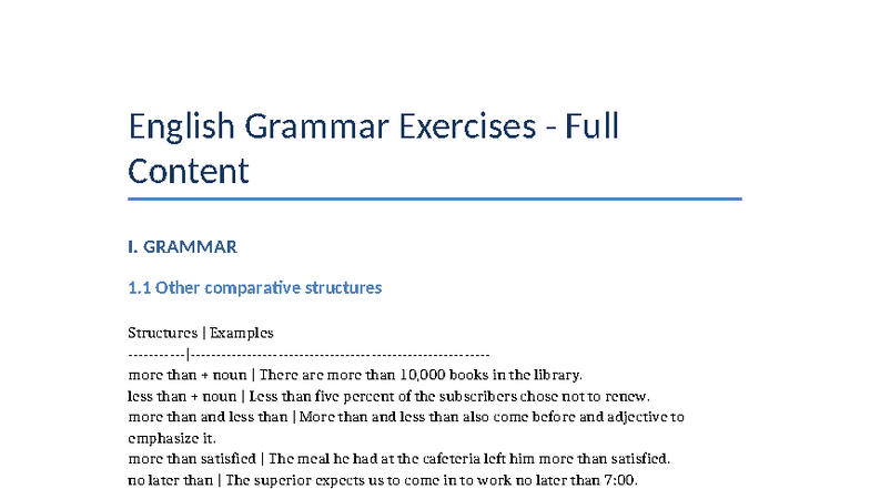 English Grammar Exercises: Comparative Structures & Practice - Studocu