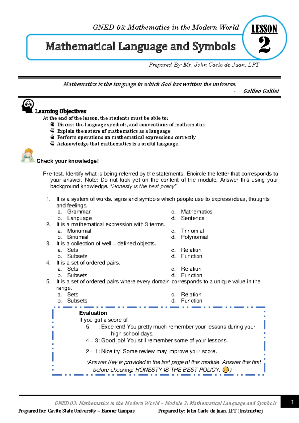 Math in the Modern World - Module 1 (Sequences) - GE 1 – Mathematics in ...