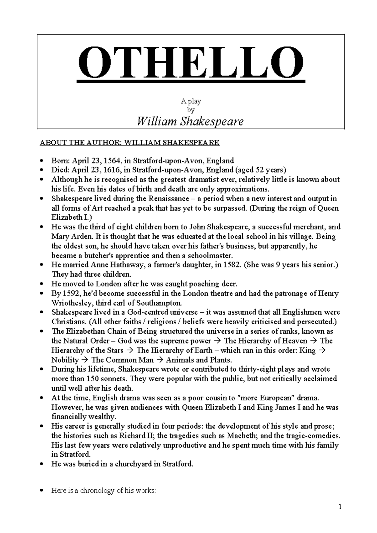 Othello Eng 101 Study Guide Analyzing Shakespeare S Great Tragedy