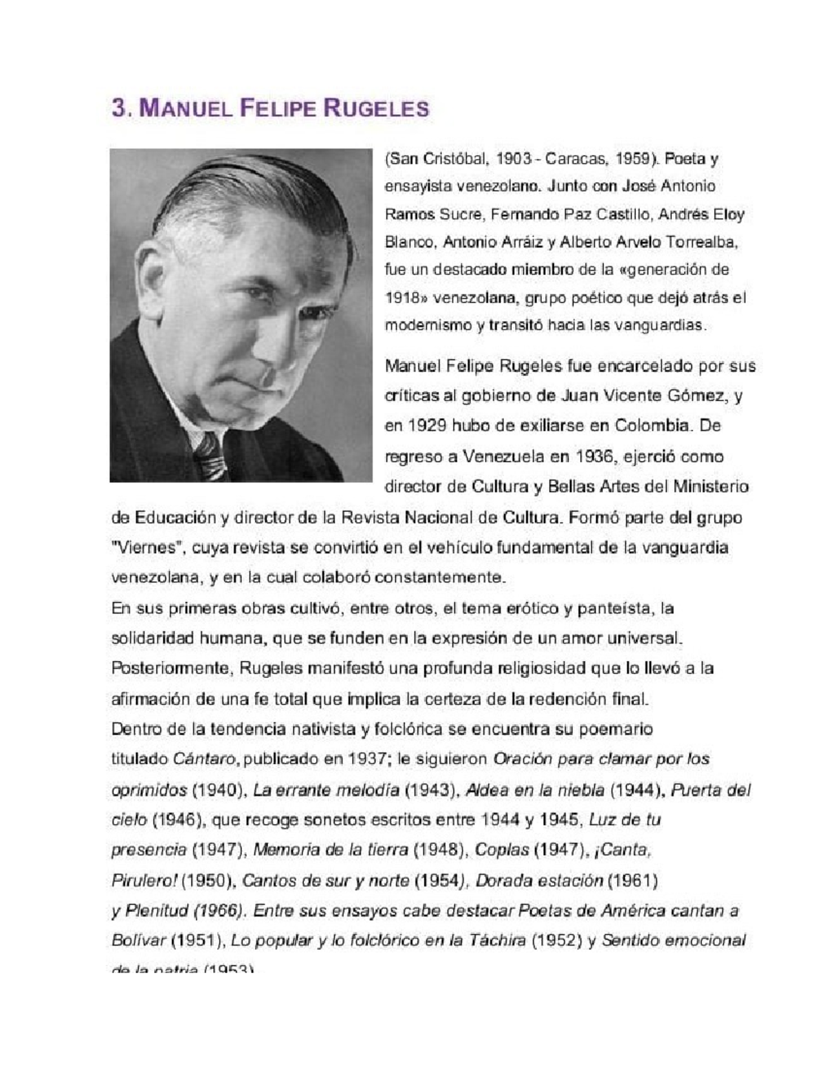 Biografía de Manuel Felipe Rugeles: Poeta y Ensayista Venezolano - Studocu