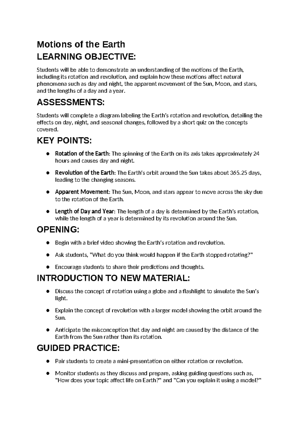 LP Science 6 - 4th Quarter: Understanding Earth's Motions and Effects ...