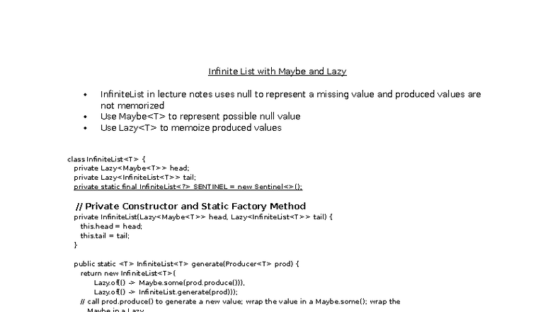 Week 10 - Lecture Notes on Infinite List with Maybe and Lazy - Studocu