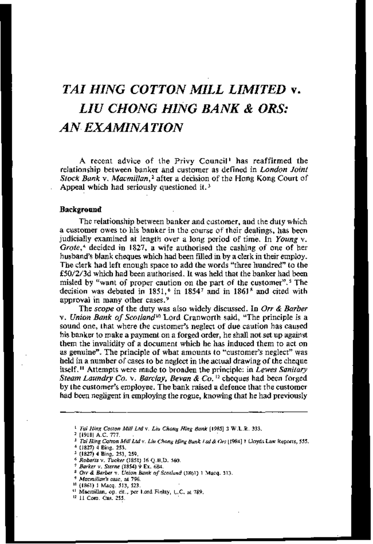 TAI HING COTTON MILL LTD v. LIU CHONG HING BANK: A LEGAL ANALYSIS - Studocu