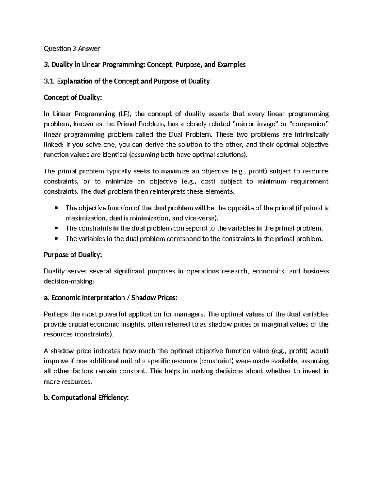 Question 3 Answer: Duality in Linear Programming Concepts & Examples ...