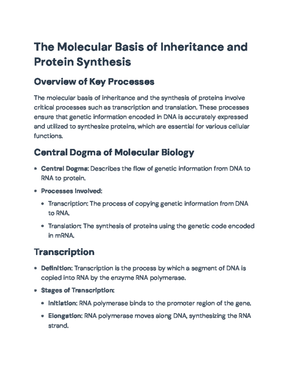 Molecular Biology: Inheritance, Transcription, and Translation ...