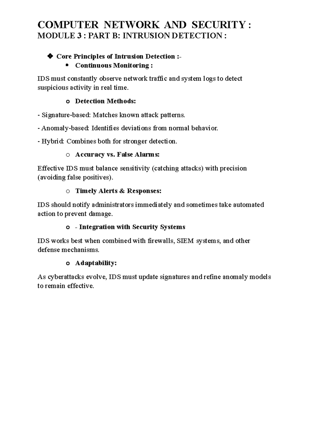 COMPUTER NETWORK AND SECURITY: MODULE 3: INTRUSION DETECTION PRINCIPLES ...