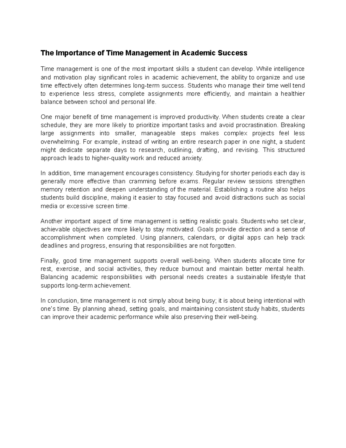 The Role of Time Management in Academic Success - Essay - Studocu