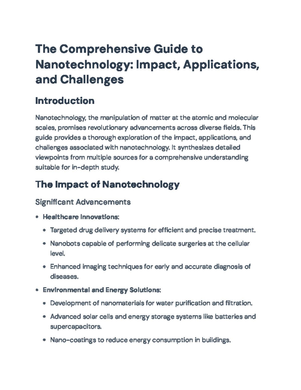 Nanotechnology (ENG 302): Impact, Applications, and Challenges Overview ...