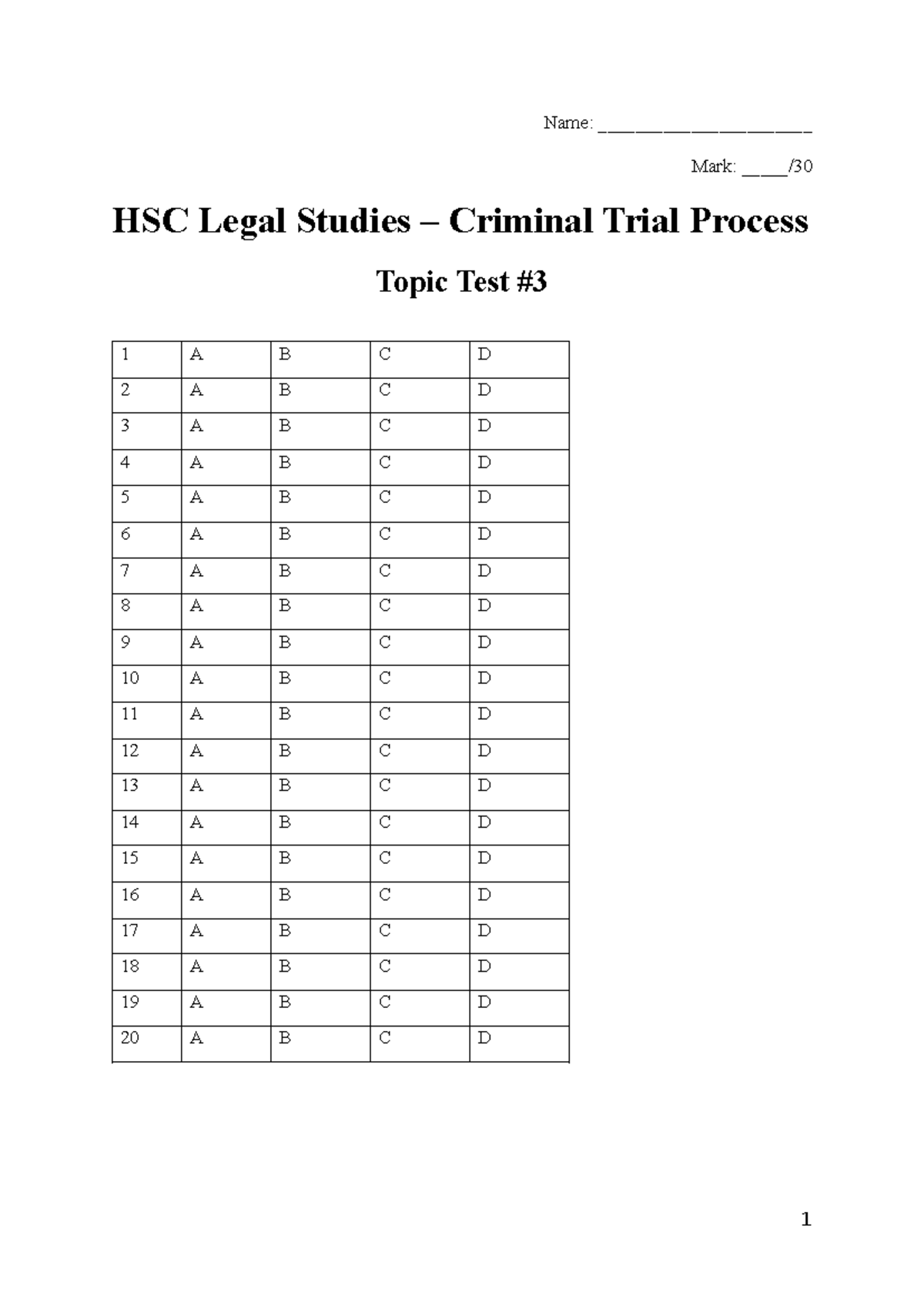 HSC Legal Studies: Criminal Trial Process Topic Test #3 - Studocu