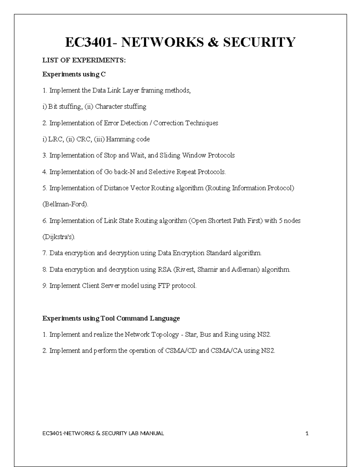 EC3401 N& s lab manual - fdhfgjhfgjghj - EC3401- NETWORKS & SECURITY ...