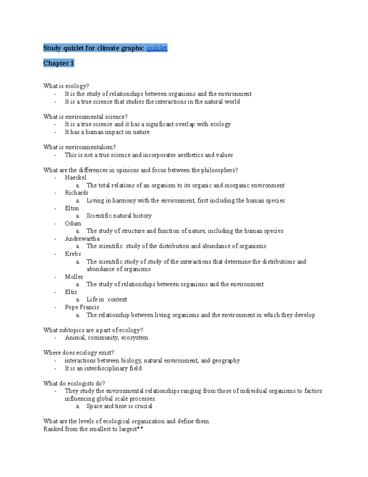 U1 Ecology Active Recall Study Guide: Climate Graphs & Ecosystems - Studocu