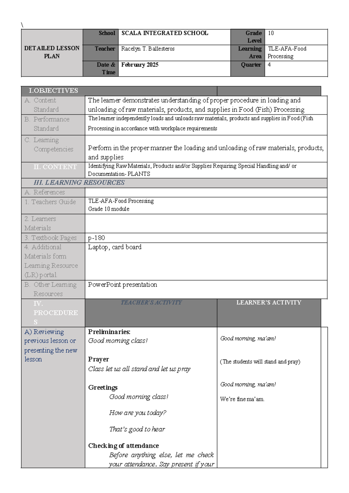 2. DLP- Identifying raw materials- Plants - \ DETAILED LESSON PLAN ...
