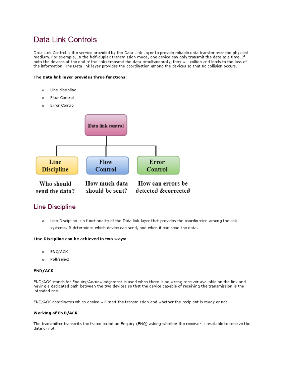 Data Communication Short notes - Data Link Controls Data Link Control ...