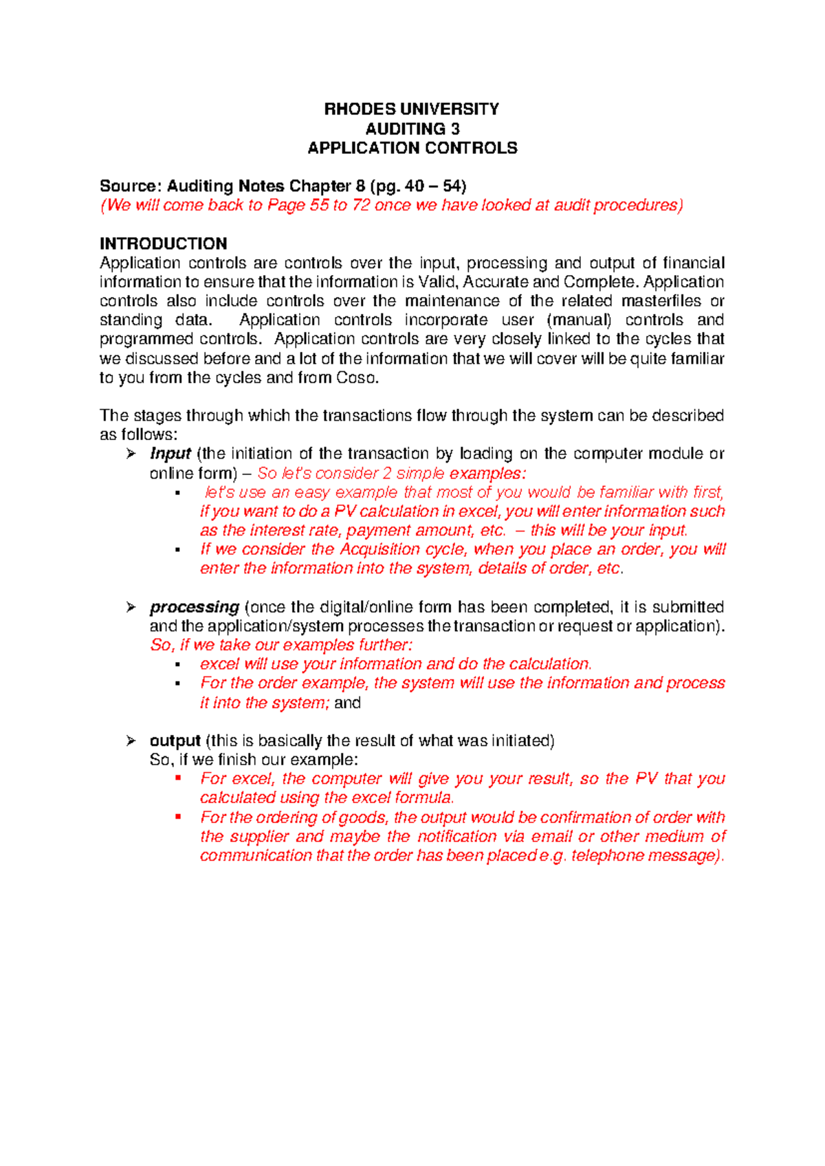 Auditing 3: Application Controls Overview and Techniques Notes - Studocu