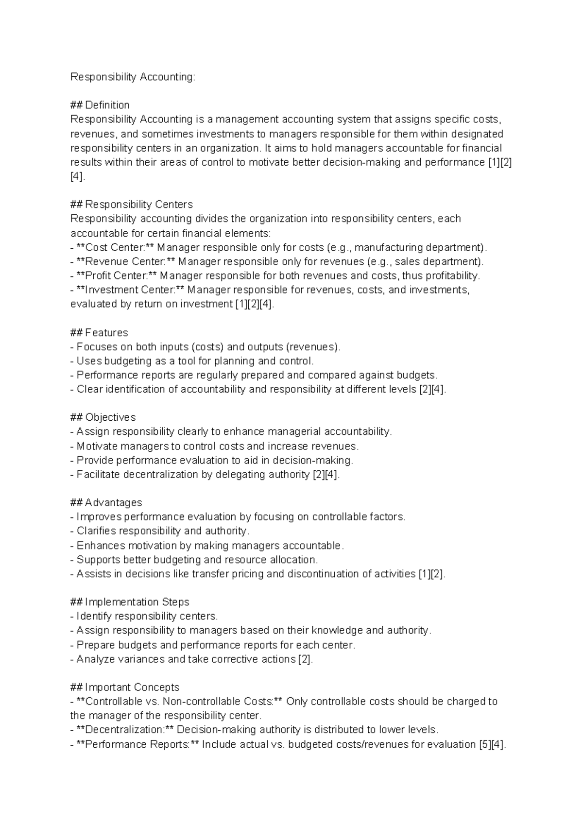 RA - Responsibility Accounting: Definition and Key Concepts - Studocu