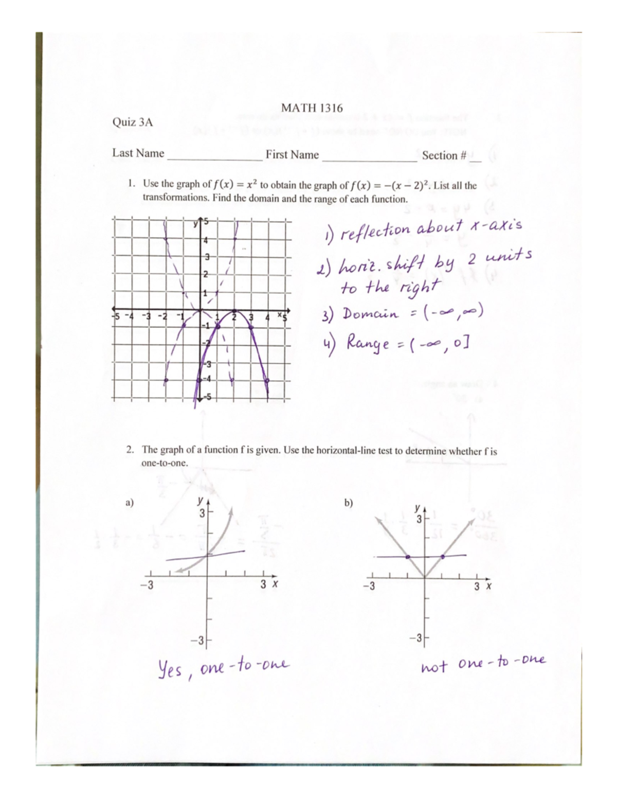 MATH 1316 Quiz 3A Practice Keys: Trig Transformations & Functions - Studocu