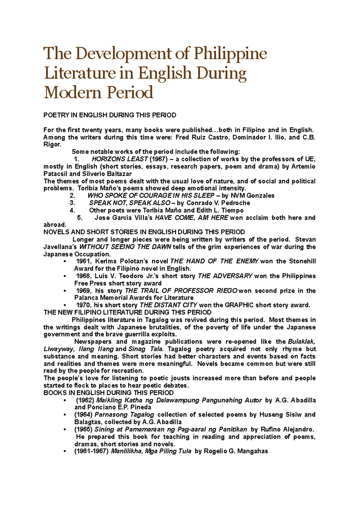 The Evolution of Philippine Literature in English: Modern Period ...