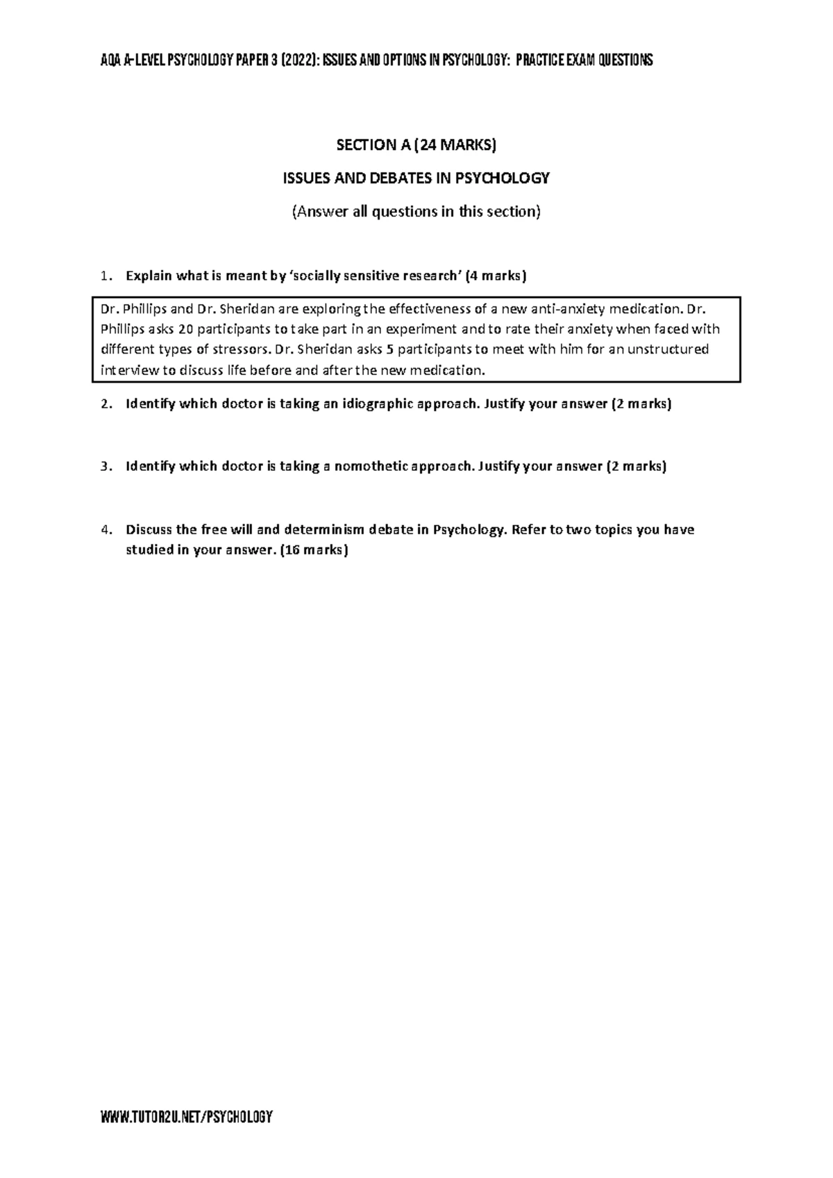 AQA A-Level Psychology Paper 3 (2022) Practice Exam - Question ...