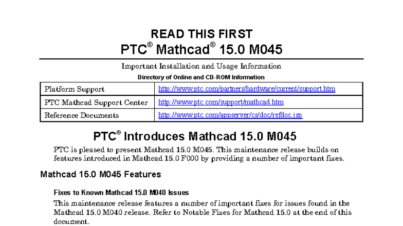 PTC Mathcad 15.0 M045: Important Installation & Usage Info - Studocu