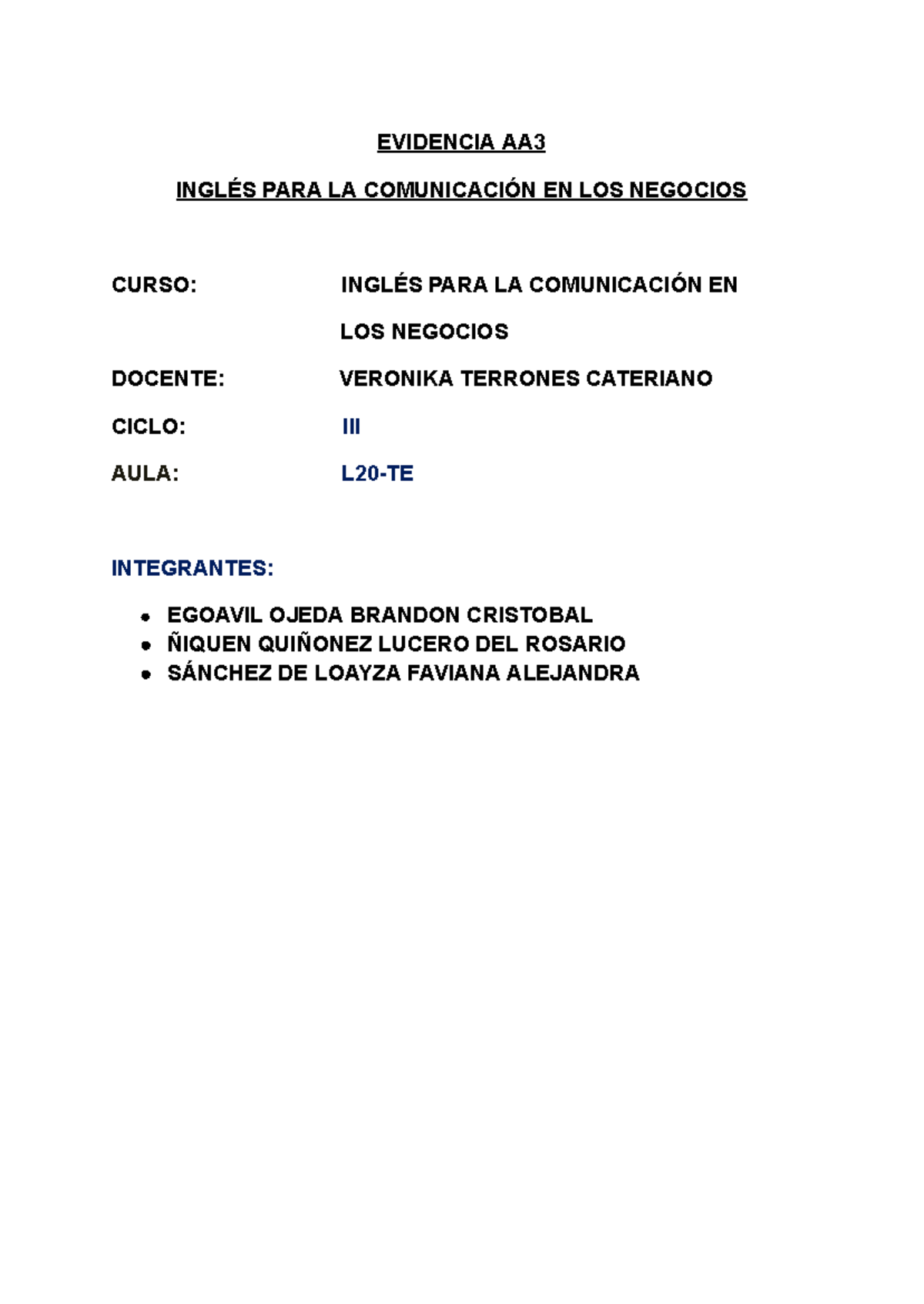 AA3 INGLÉS III CICLO - Exposición de Presentaciones Personales - Studocu