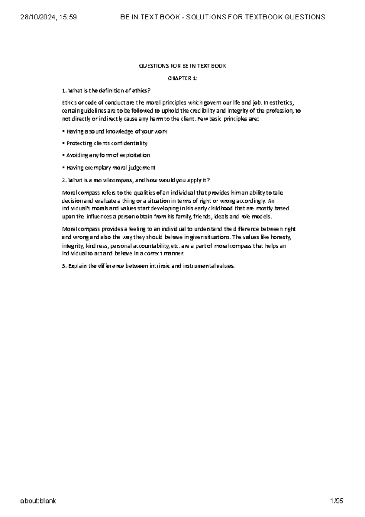 BE IN TEXT BOOK - Solutions FOR Textbook Questions - QUESTIONS FOR BE ...