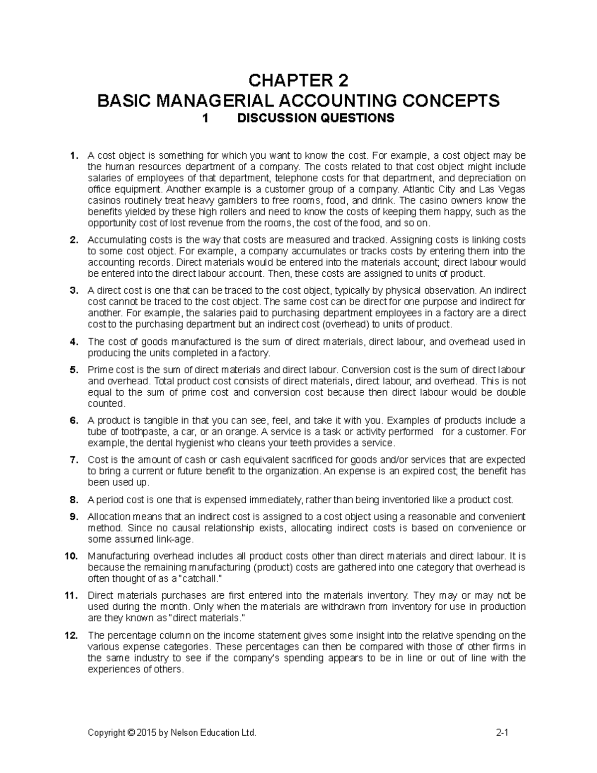Mowen 2ce Solutions ch02 - CHAPTER 2 BASIC MANAGERIAL ACCOUNTING ...