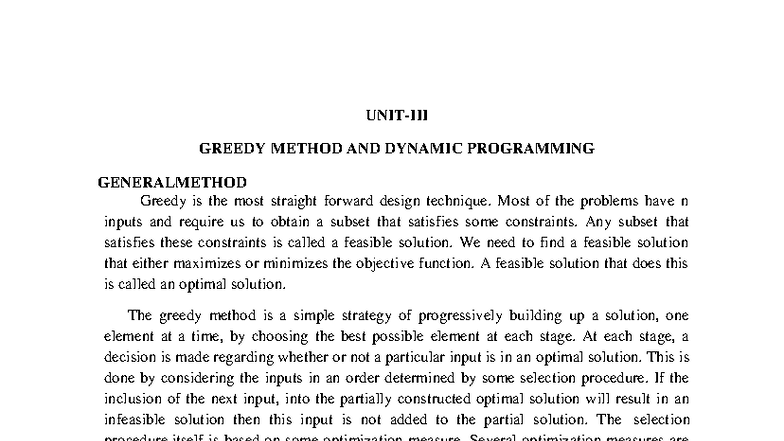DAA-Unit-3: Greedy Method & Dynamic Programming Techniques - Studocu