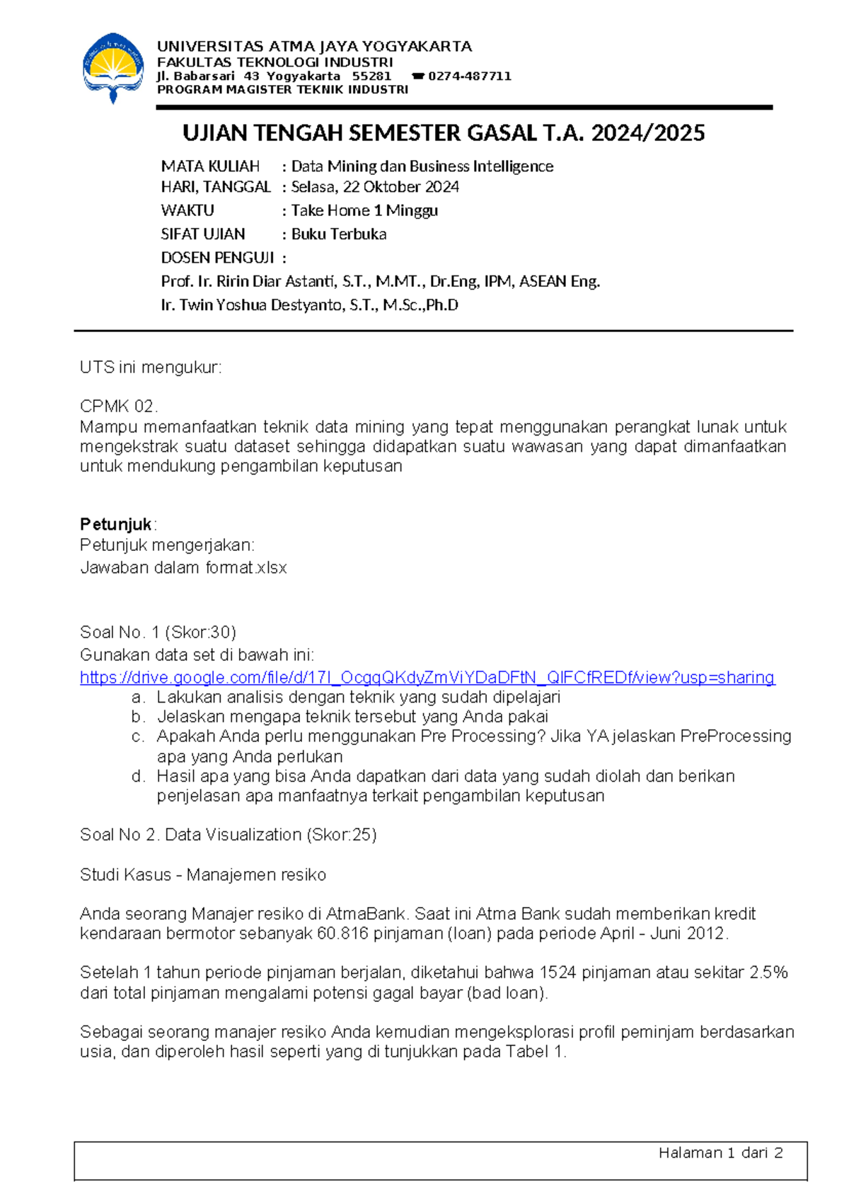 UTS T. 2024: Data Mining & Business Intelligence (BI) UAJY - Studocu