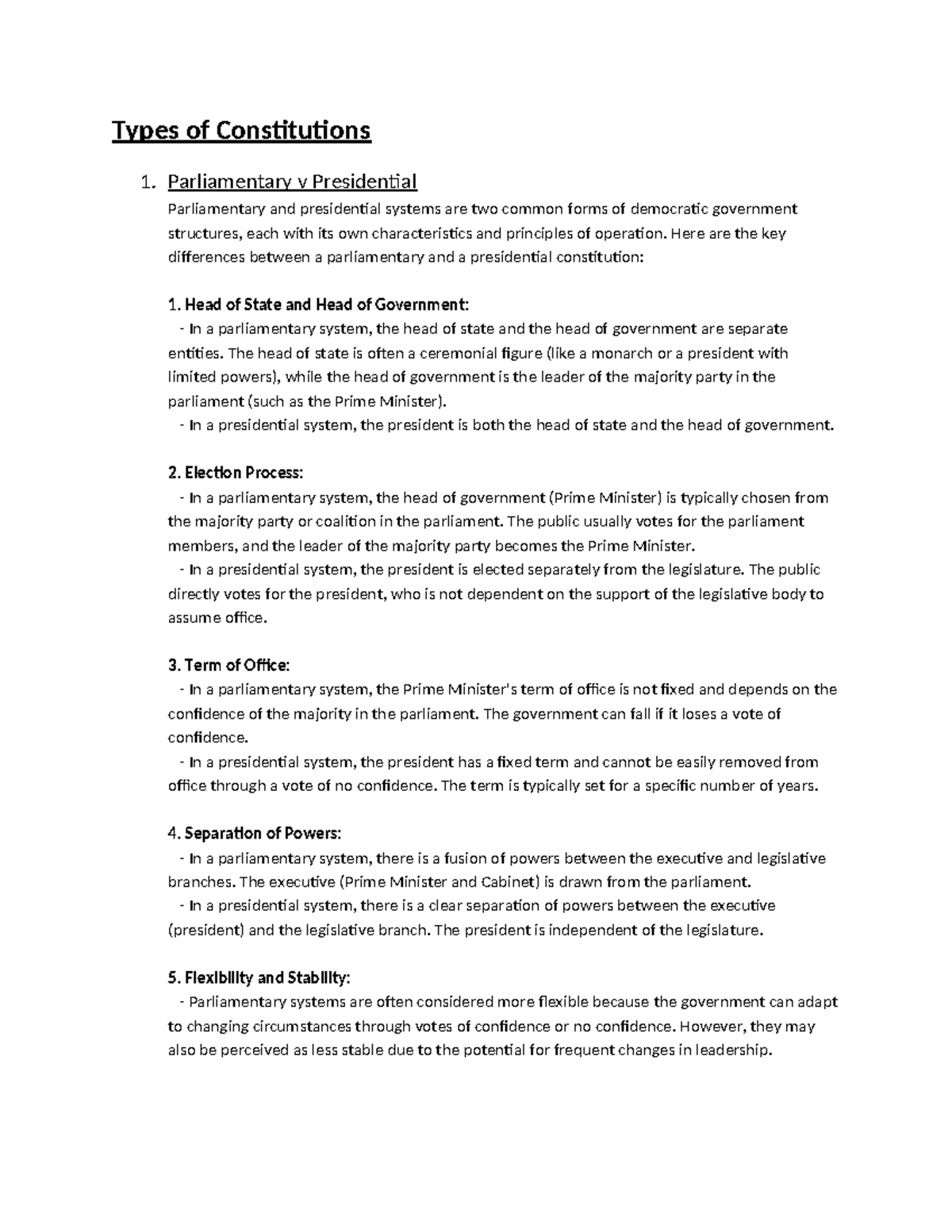 Constitutional Law Overview: Parliamentary, Federal, and Monarchical ...