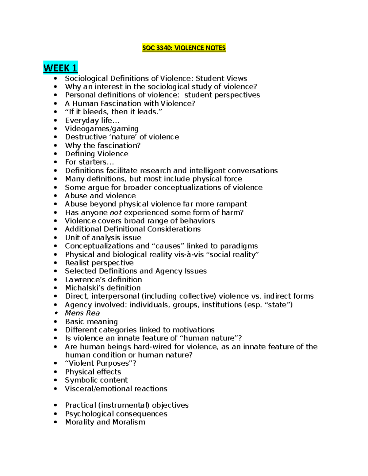 SOC 3340 Final Exam Study Guide: Insights on Violence Themes - Studocu