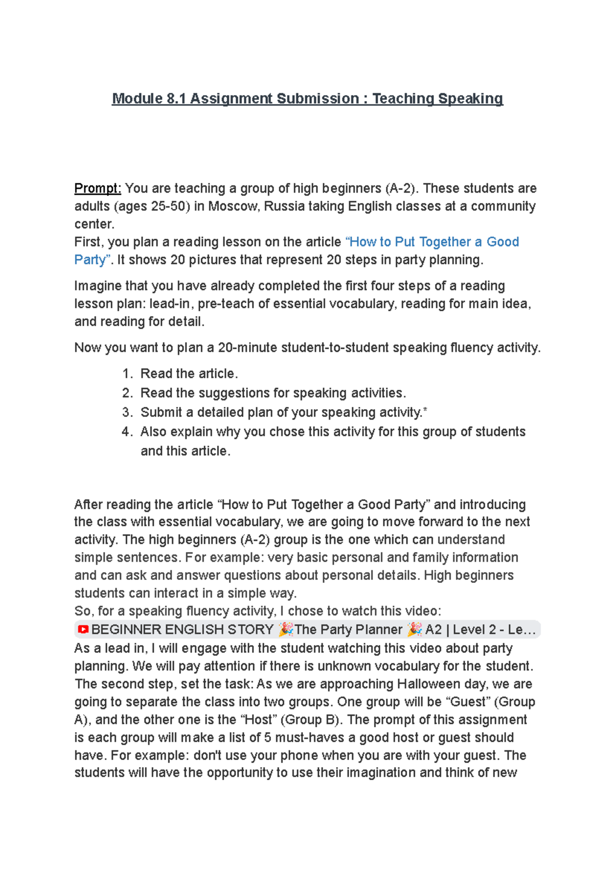 Module 8.1 Speaking - Module 8 Assignment Submission : Teaching ...