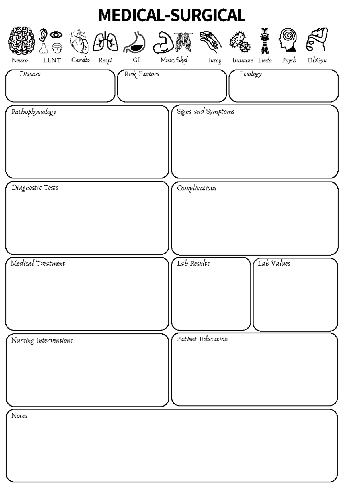 Med Surg Study Template 13A4: Comprehensive Disease Overview - Studocu