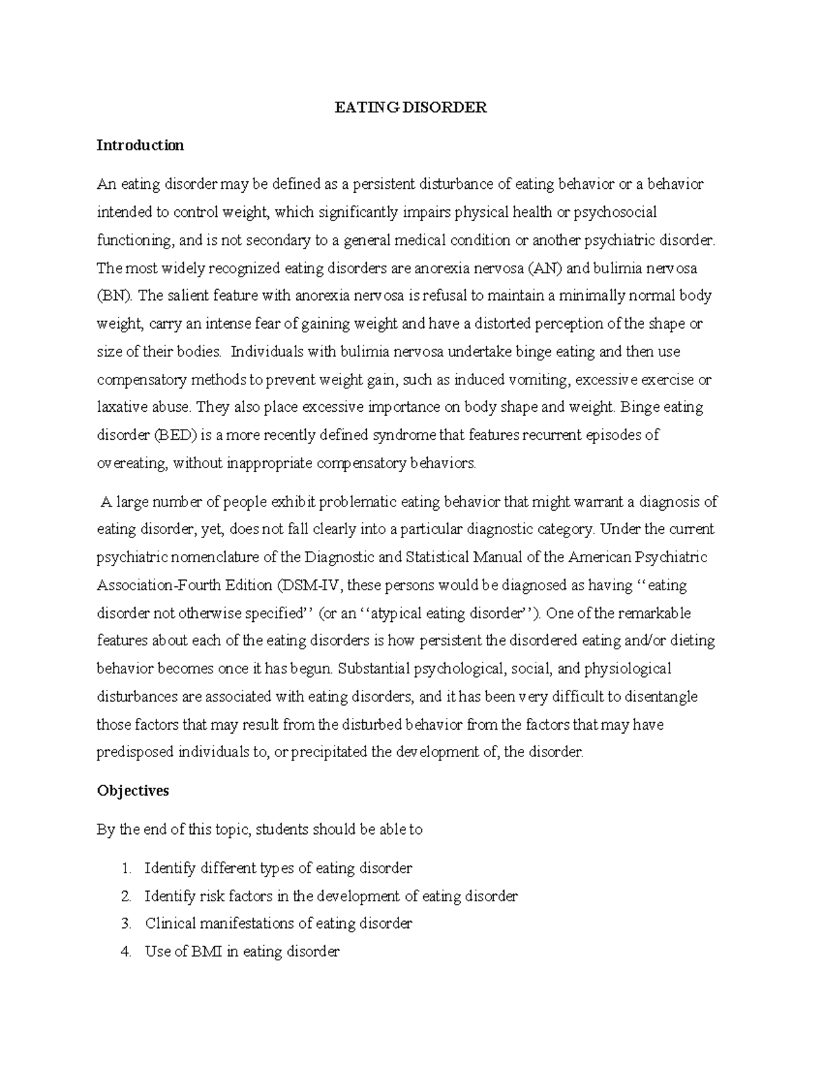 Eating Disorders Overview: Anorexia, Bulimia, and Binge Eating - Studocu