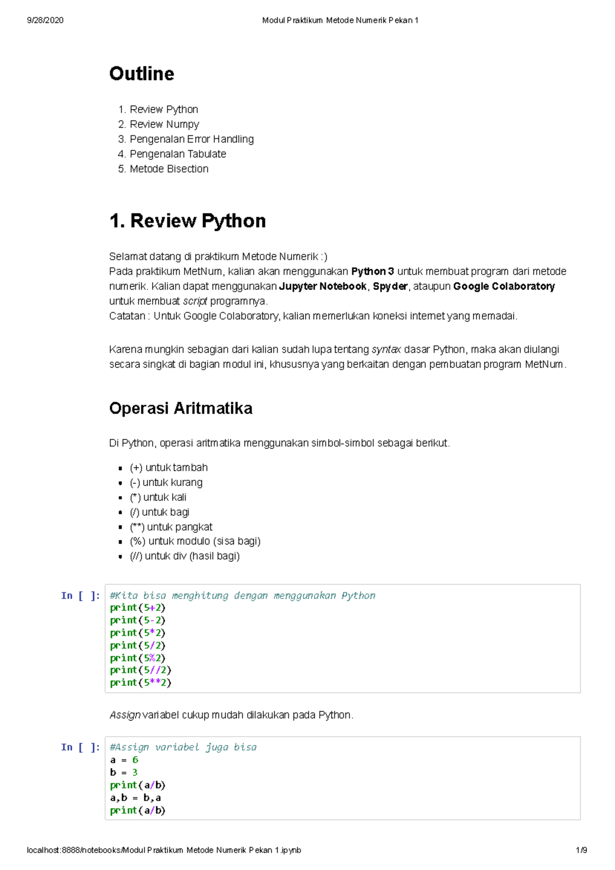 Modul Praktikum Metode Numerik - Outline Review Python Review Numpy ...