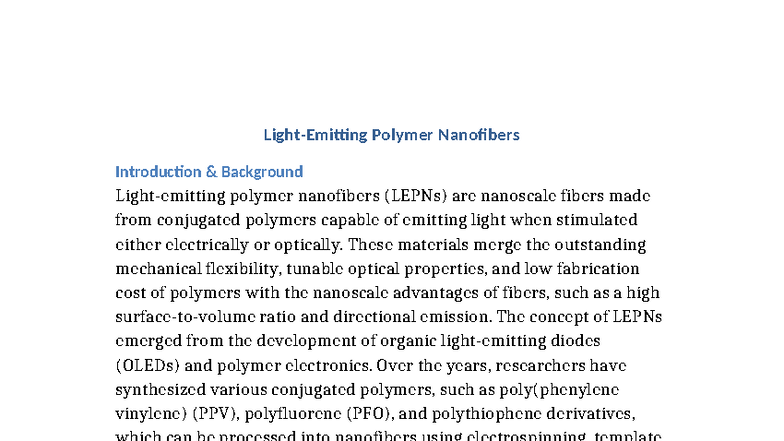 Light-Emitting Polymer Nanofibers: Introduction and Applications (LEPNs ...