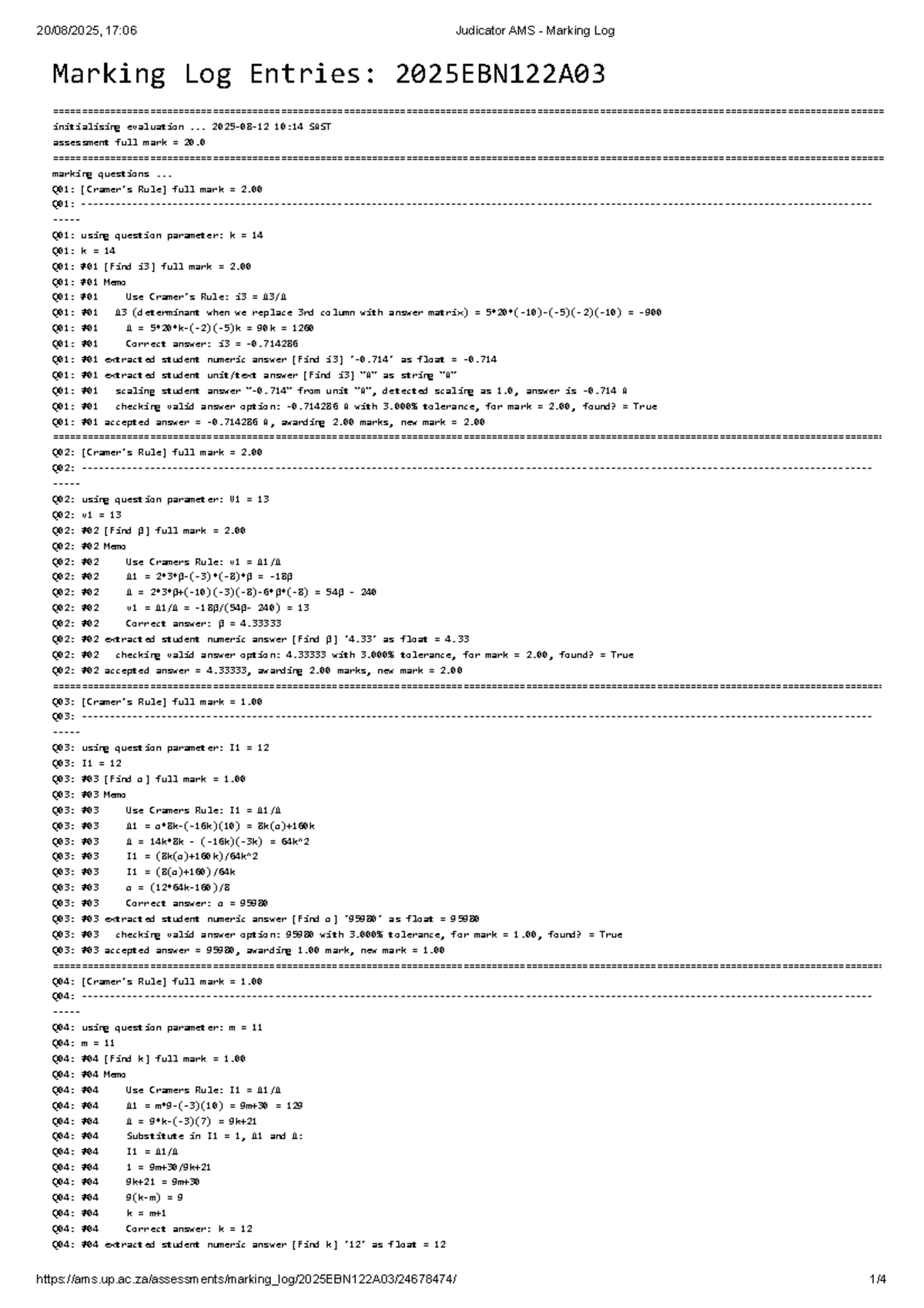 Judicator AMS A03 Marking Log Summary and Evaluation - Studocu
