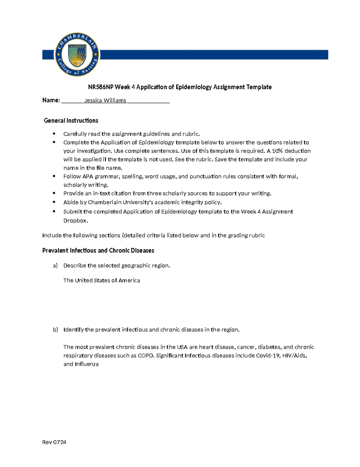 NR 586 Week 4 Epidemiology Application Assignment Template - Studocu