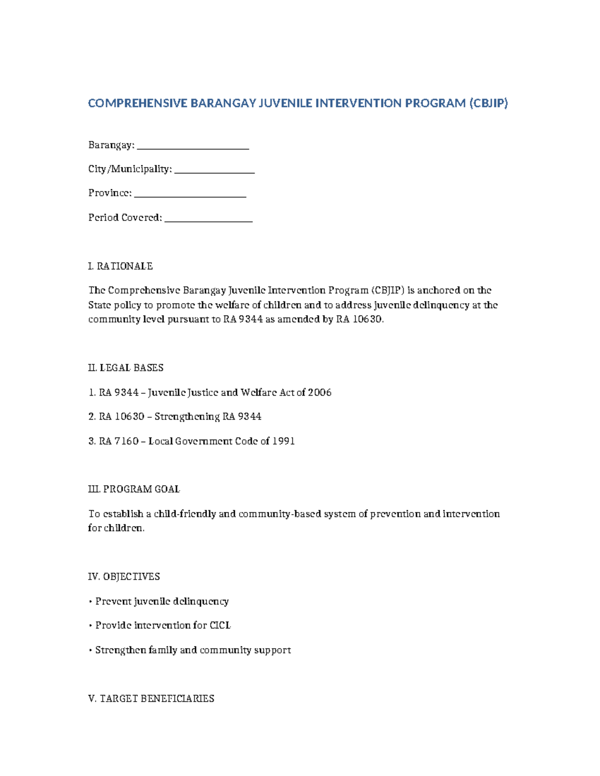 CBJIP: Comprehensive Barangay Juvenile Intervention Program Overview ...