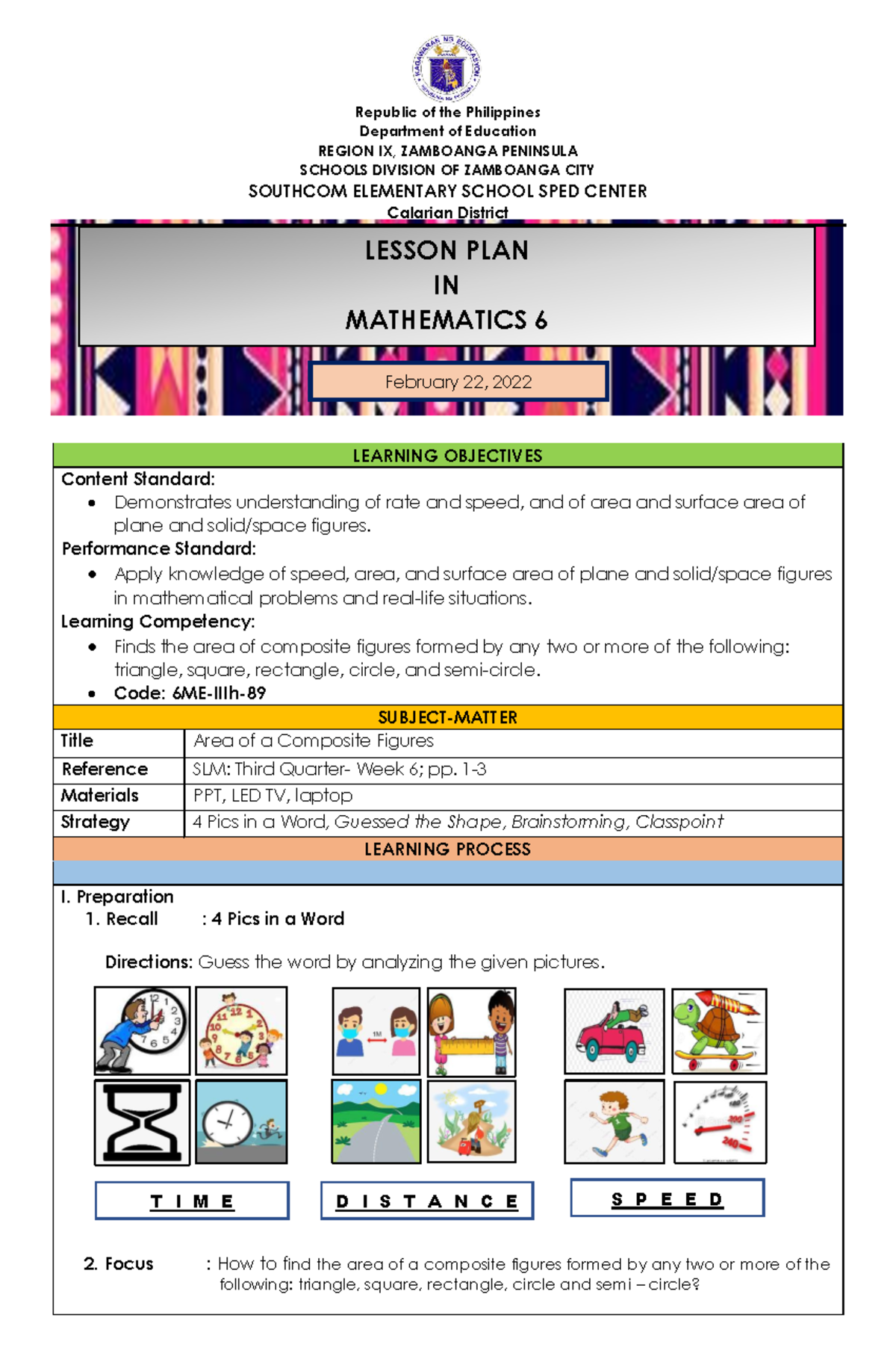 Mathematics 6 Lesson Plan: Area of Composite Figures - Studocu