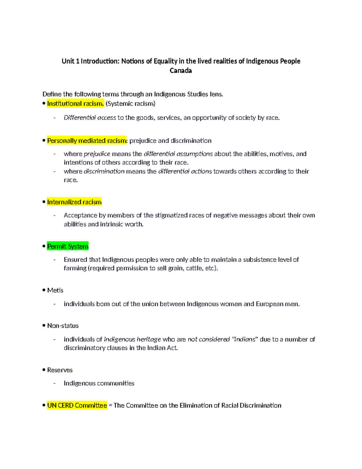 Final Exam Prep: Indigenous Studies Perspectives on Equality and Rights ...