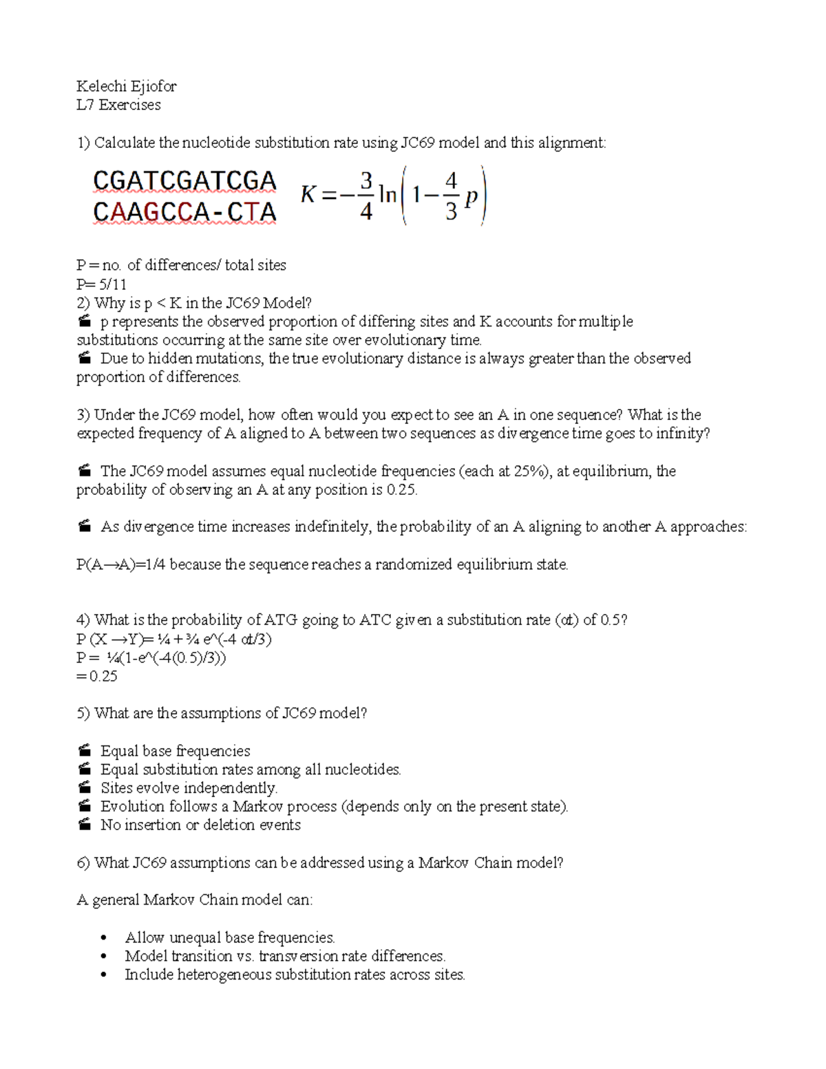 L07 Lecture 7 Exercises: JC69 Model & Nucleotide Substitution Rates ...