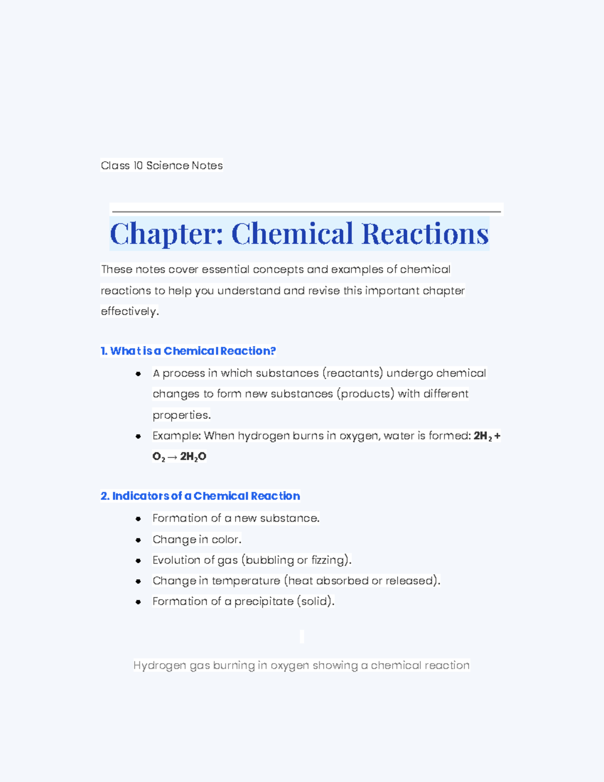 Class 10 Science Notes: Chemical Reactions Overview - Studocu