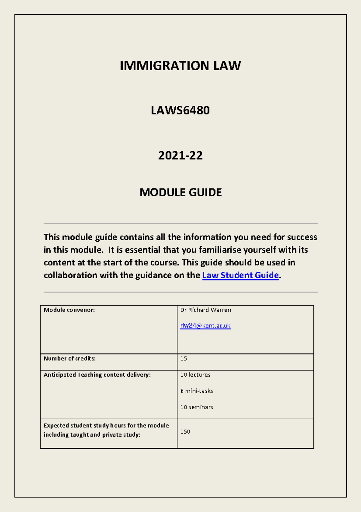 LAWS6480 Immigration Law Module Guide Spring Term 2022 - IMMIGRATION ...