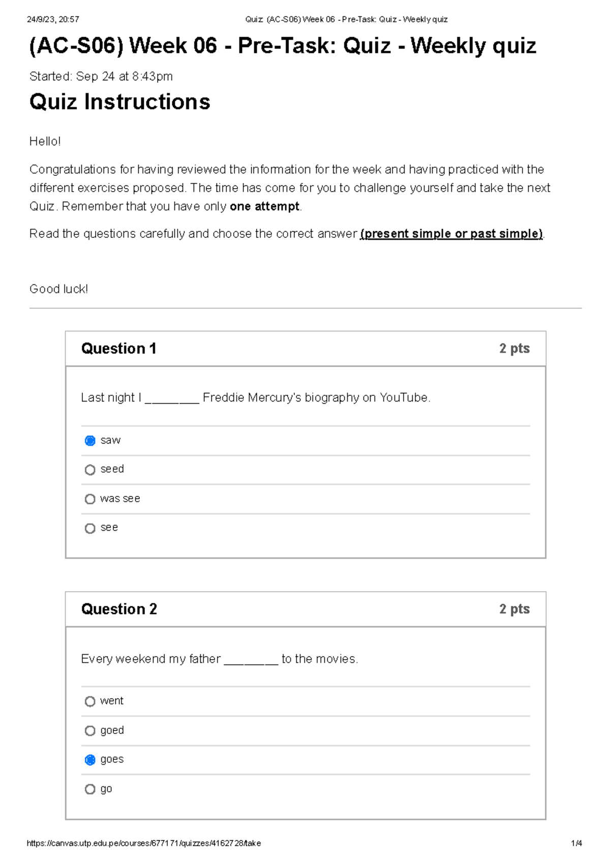 Quiz (AC-S06) Week 06 - Pre-Task Quiz - Weekly quiz - (AC-S06) Week 06 ...