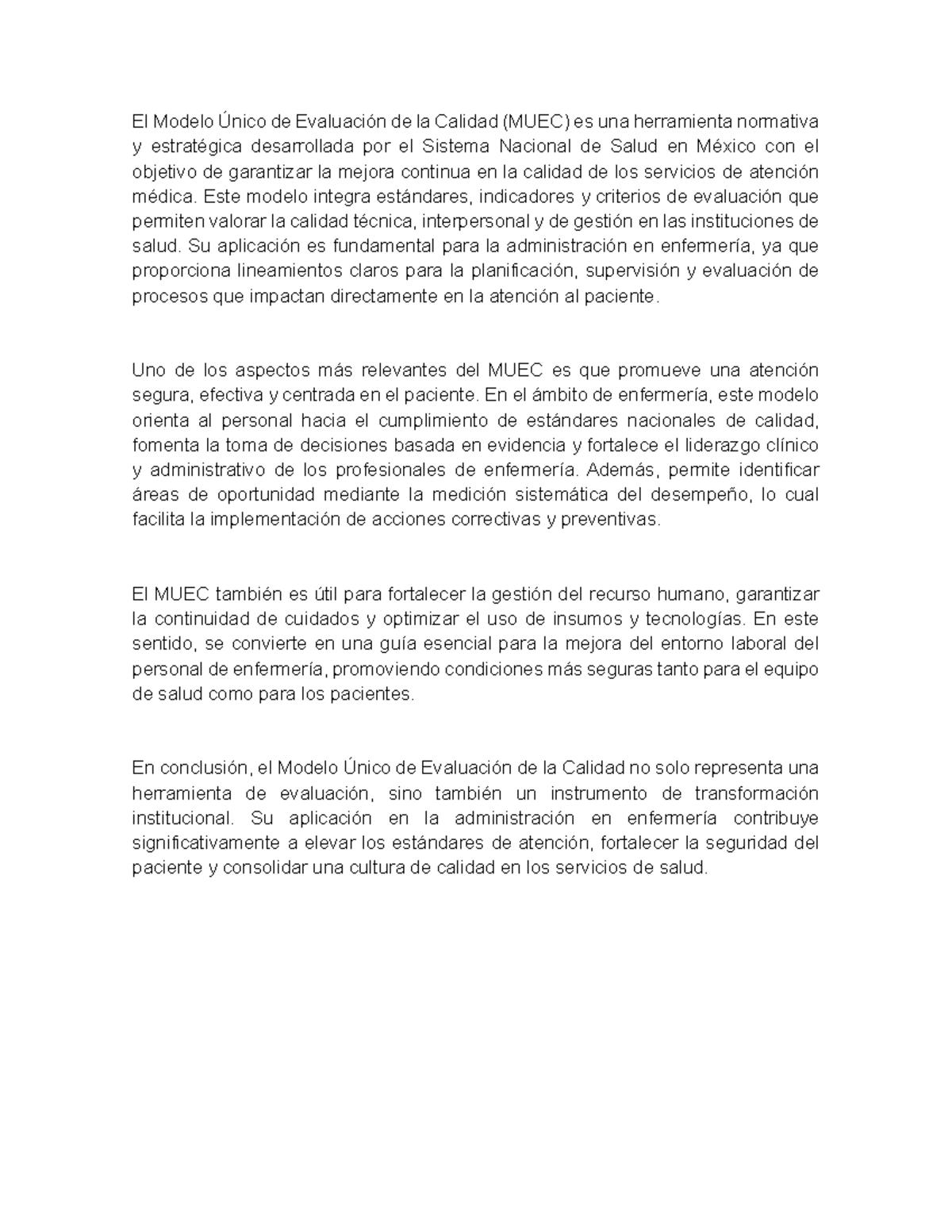 MUEC: Herramienta Estratégica para la Calidad en Atención Médica - Studocu