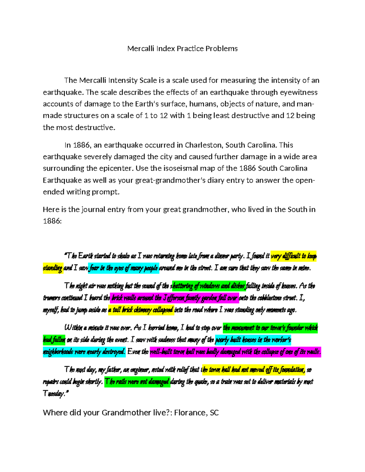 Mercalli Intensity Scale Practice Problems (Earth Science) - Studocu