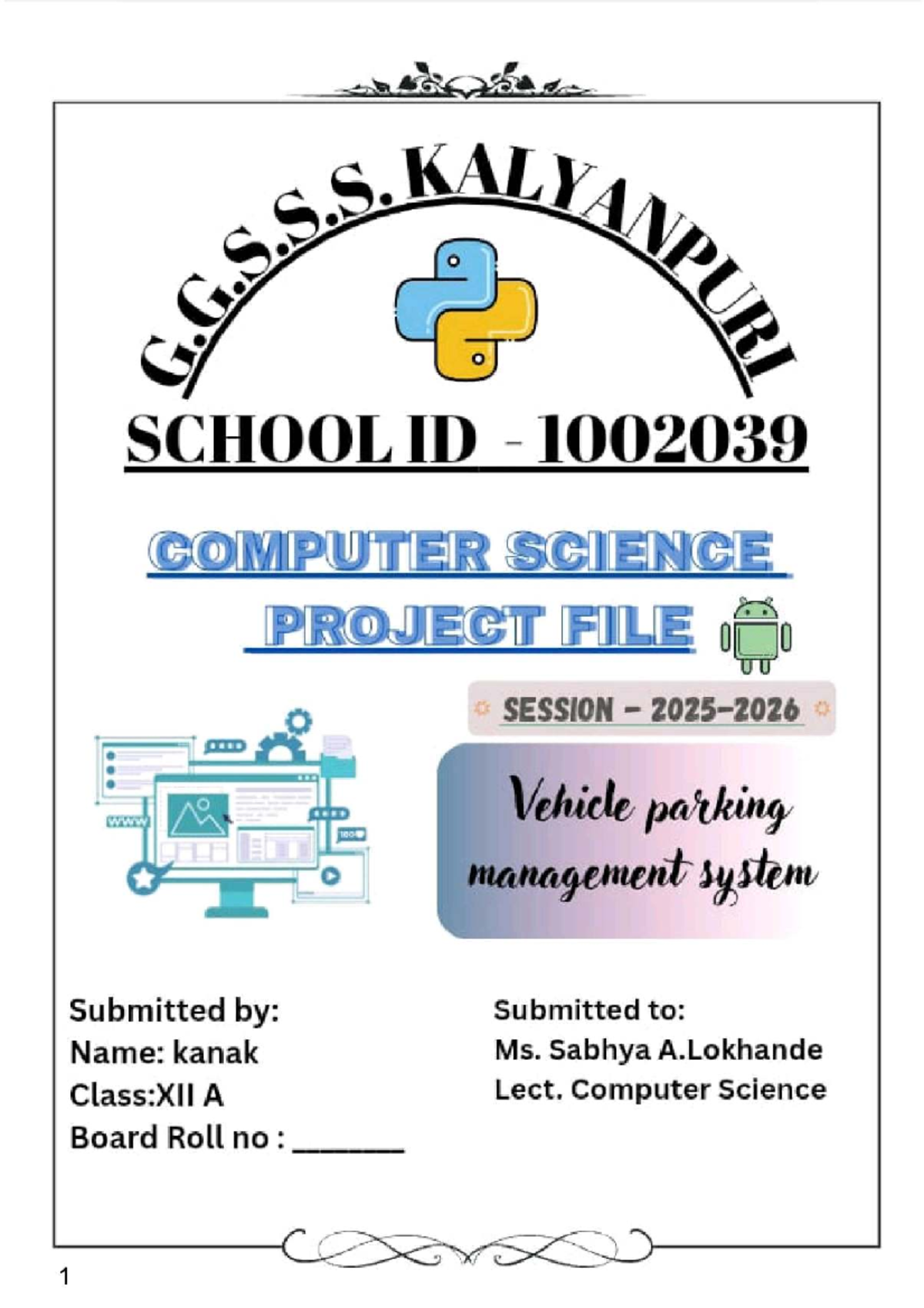 COMPUTER SCIENCE PROJECT (083) - Vehicle Parking Management System ...