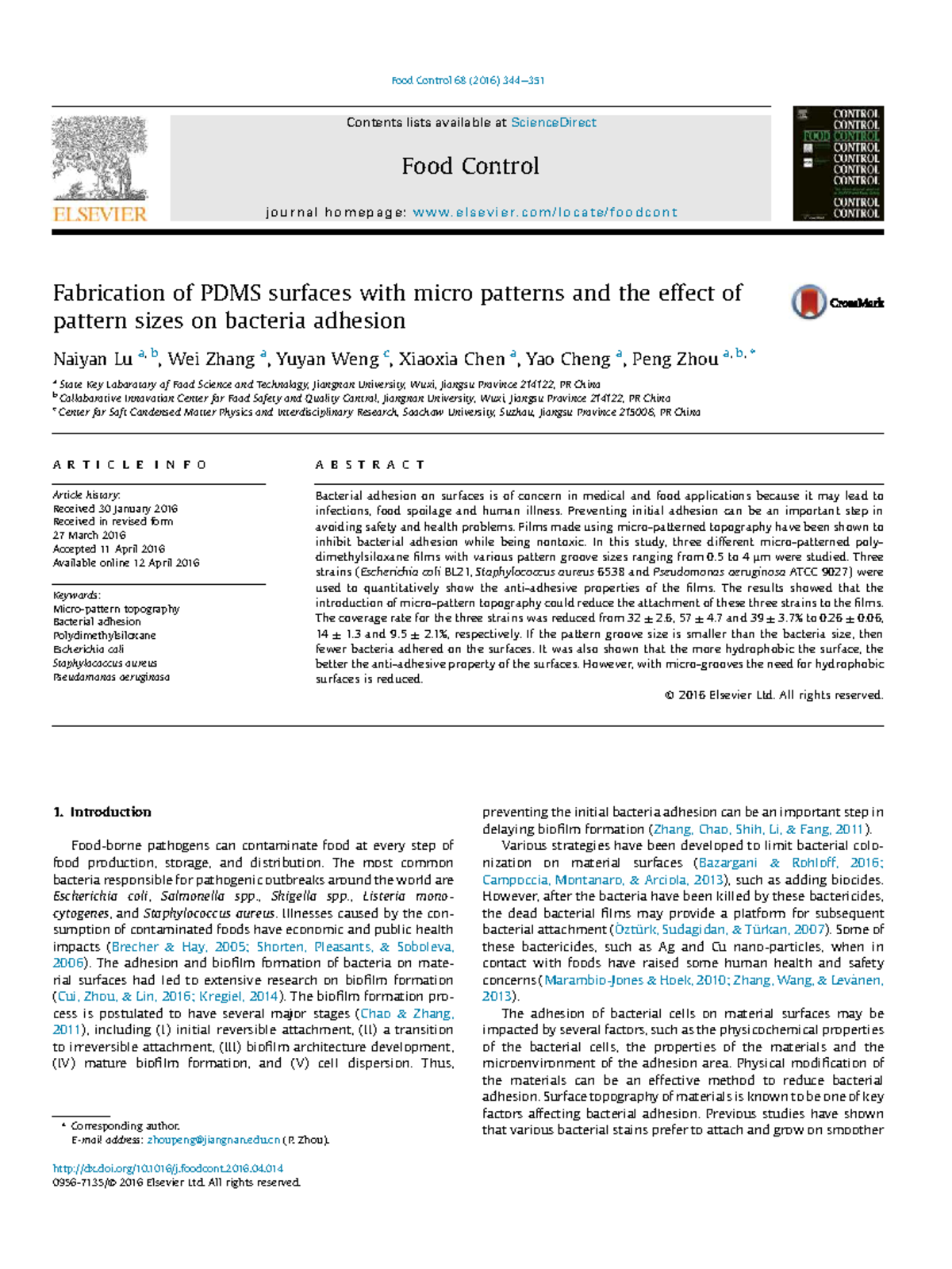 Fabrication of Micro-Patterned PDMS Surfaces to Reduce Bacterial ...