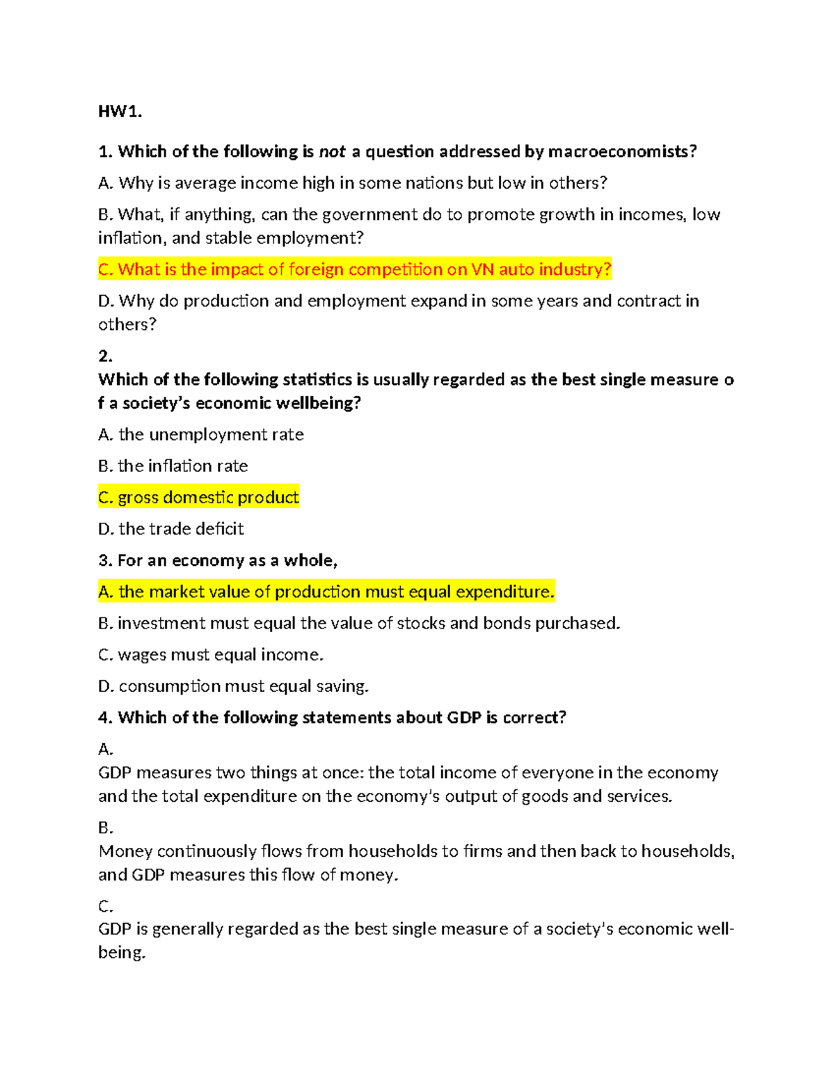 HW1: Macroeconomics Concepts and GDP Analysis - Studocu